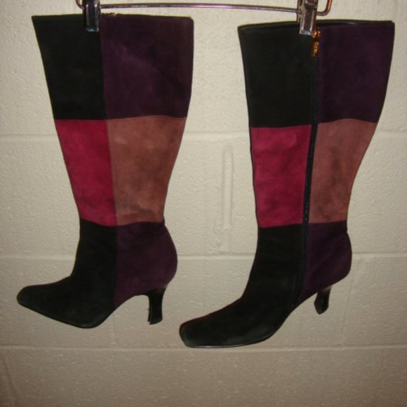 Shoes | Suede Leather Knee High Boots Sz 75 Cool Patchwork Design ...